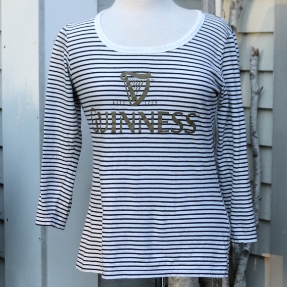 Guinness | Tops | Guinness Black White Stripe Gold Logo 34 Sleeve ...